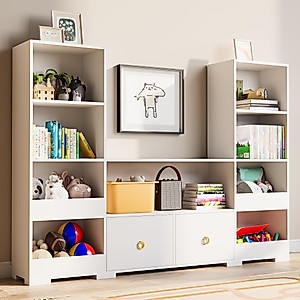 Cozy Castle 4 Tier Book Shelf, 9 Cube Storage Organizer Bookshelf with Drawers, Toy Storage Organizer, Horizontal Bookcase for Living Room, Playroom, White