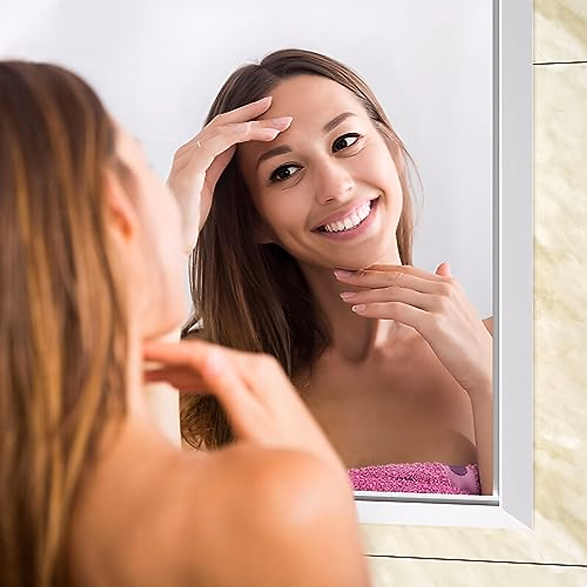 Silver Bathroom Mirror for Over Sink: 65 x 22 Inch Brushed Nickel Bathroom Wall Mirror - Modern Farmhouse Framed Vanity Mirror Hangs Horizontal or Vertical Shatterproof