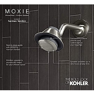 KOHLER Moxie Bluetooth Showerhead, Shower Speaker, Waterproof Speaker, Shower Radio, Rechargeable Speaker, Portable Speaker, 2.5 GPM, K-28238-NKE-CP, Polished Chrome