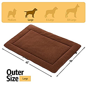 Veehoo Soft Dog Bed Mat, Washable Plush Dog Crate Pad Mat, Fluffy Comfy Kennel Pad Anti-Slip Pet Sleeping Mat for Large Dogs and Cats, 42x30 inch, Brown