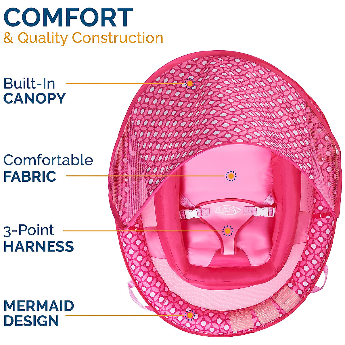 SwimWays Infant Baby Spring Float with Adjustable Sun Canopy - Pink Flower