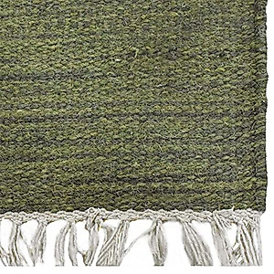 Rugsotic Carpets Hand Woven Flat Weave Kilim Wool 3'x5' Area Rug Solid Olive D00111