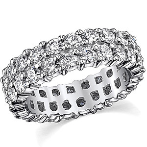 Double Row Shared Prong Round Cut Moissanite Diamond Ring 0.06CT White Color 14K White Gold Excellent VVS1 Eternity Wedding Band For Women Christmas New Year Birthday Gift For (Sterling Silver, 7)