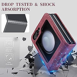 Phone Protective flip case Wallet Case Compatible with Samsung Galaxy Z Flip 5,Retro Real Cowhide Leather Folio Flip Wallet Magnetic Slim Phone Cover|Card Holder, Anti-Drop,Full Protection Protective