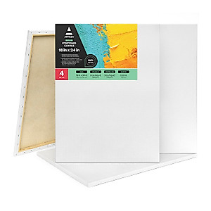 ARTEZA Stretched Canvas, 18 x 24 Inches, Pack of 4, Blank White Large Canvas for Painting for Acrylic, Oil and Gouache Paints