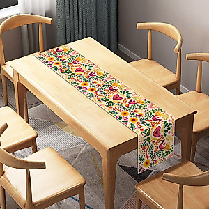 Sunwer Mexican Fiesta Table Runner Mexico Dia De Los Muertos Decoration Cinco De Mayo Party Supply Home Kitchen Dining Room Decor(13" x 72")