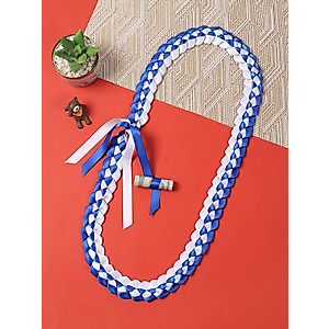 TFTAFAN Graduation Lei Graduation Ribbon Lei Necklace 2023 Graduation Necklace Braided Necklace Graduation Gift Party Accessories for Women and Men (blue and white, 12)