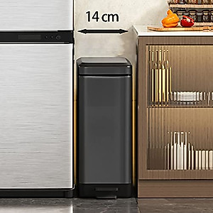 Aupekro Trash Can with Lid Soft Close, 2.6 Gallon Stainless Steel Step Garbage Can, Slim Rectangular Trash Bin with Removable Inner Bucket for Bedroom, Bathroom, Kitchen, Office(Black)