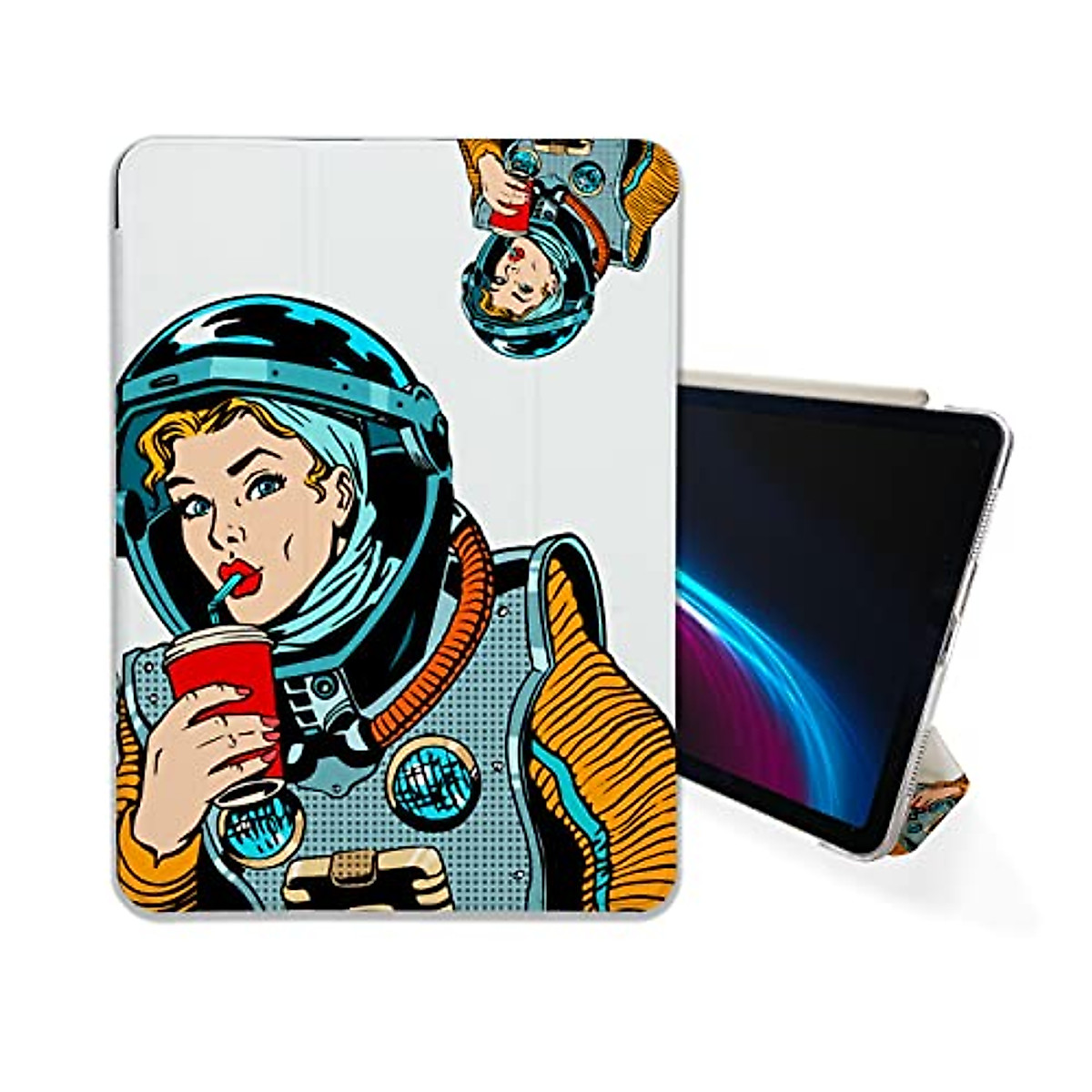 Cute Pin Up Girl Astronaut Space case Compatible with iPad Mini Air Pro 7.9 8.3 9.7 10.2 10.9 11 12.9 inch Pattern Cover New 2022 2021 Trifold Stand 3 4 5 6 7 8 9 Generation 510 (10.2" 7/8/9 gen)