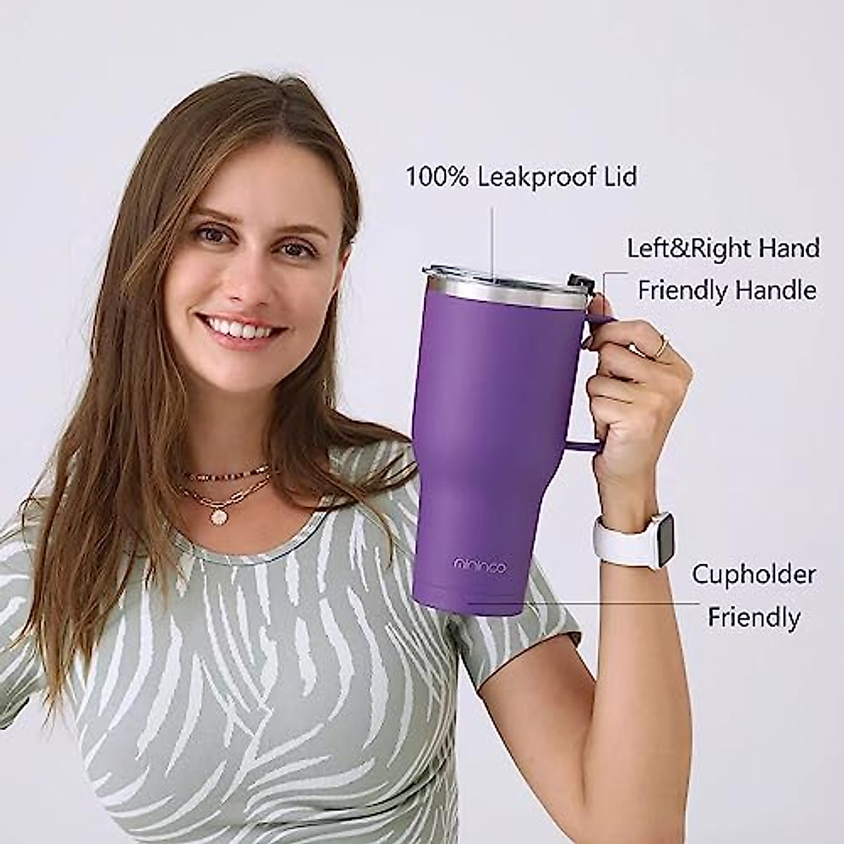 mininoo 40 oz Tumbler with Handle and Straw, Insulated Tumbler with Handle Leak Proof, Large Tumbler with Lid and Straw (Purple)