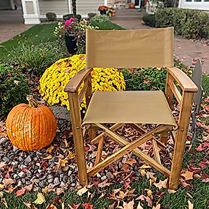 Patio Wise Classic Wooden Folding Director's Chair, 18-Inch Foldable Indoor/Outdoor Seat, Collapsible & Portable Style, 23.5" W x 20" D x 33.5" H, Wood Frame & Arms with Heavy-Duty Tan Canvas