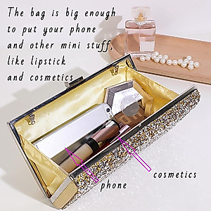 ELABEST Glitter Evening Clutch Bag Single Sided Diamond Bag Crossbody Purse Wedding Party Bag for Women (Gold)