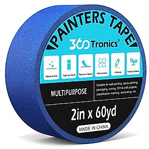 360Tronics Blue Painters Tape Multi-Surface 2 Inch x 60 Yards, Professional Painters Choice Masking Tape, Residue Free Paint Tape Rolls for Protects Surfaces, Spray Paint, 1-Pack
