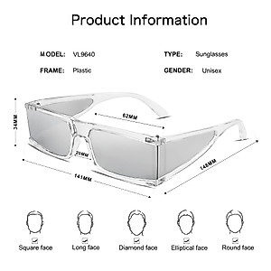 VANLINKER Cool Rectangle Sunglasses for Women Men Cyber Y2K Shield Flat Top Futuristic Sun Glasses Trendy Side Lens Shades Silver Mirrored VL9640
