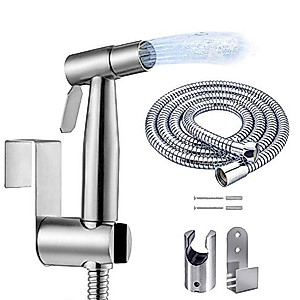Handheld Bidet Sprayer Kit, Frap Stainless Steel Brushed Nickel Sprayer Toilet Bathroom Shower Head with 59-inch Hose and Wall Bracket Holder 3 Set(Note: linker not T valve Included)