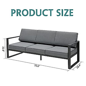 Green4ever Aluminum Patio Furniture Sofa, All-Weather Modern Metal Outdoor 3-Seat Couch with Removable, Water-Resistant Cushions (Gray)