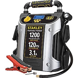 STANLEY J5C09D Digital Portable Power Station Jump Starter: 1200 Peak/600 Instant Amps, 120 PSI Air Compressor, 3.1A USB Ports, Battery Clamps