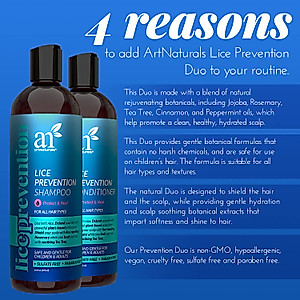 artnaturals Lice Prevention Shampoo and Conditioner (2 x 16 Fl Oz / 473ml) - with Rosemary & Tea Tree - Shield for Adults & Kids - Safe for Daily Use - Sulfate & Paraben Free - All Hair Types