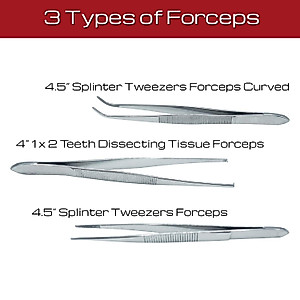 20 Pcs - Advanced Stainless Steel Biology Lab/Anatomy/Medical Student Dissection Kit Set - Scalper Knife Handle, Blades, Forceps, Scissors and Tweezers - 12 Instruments, 8 Blades