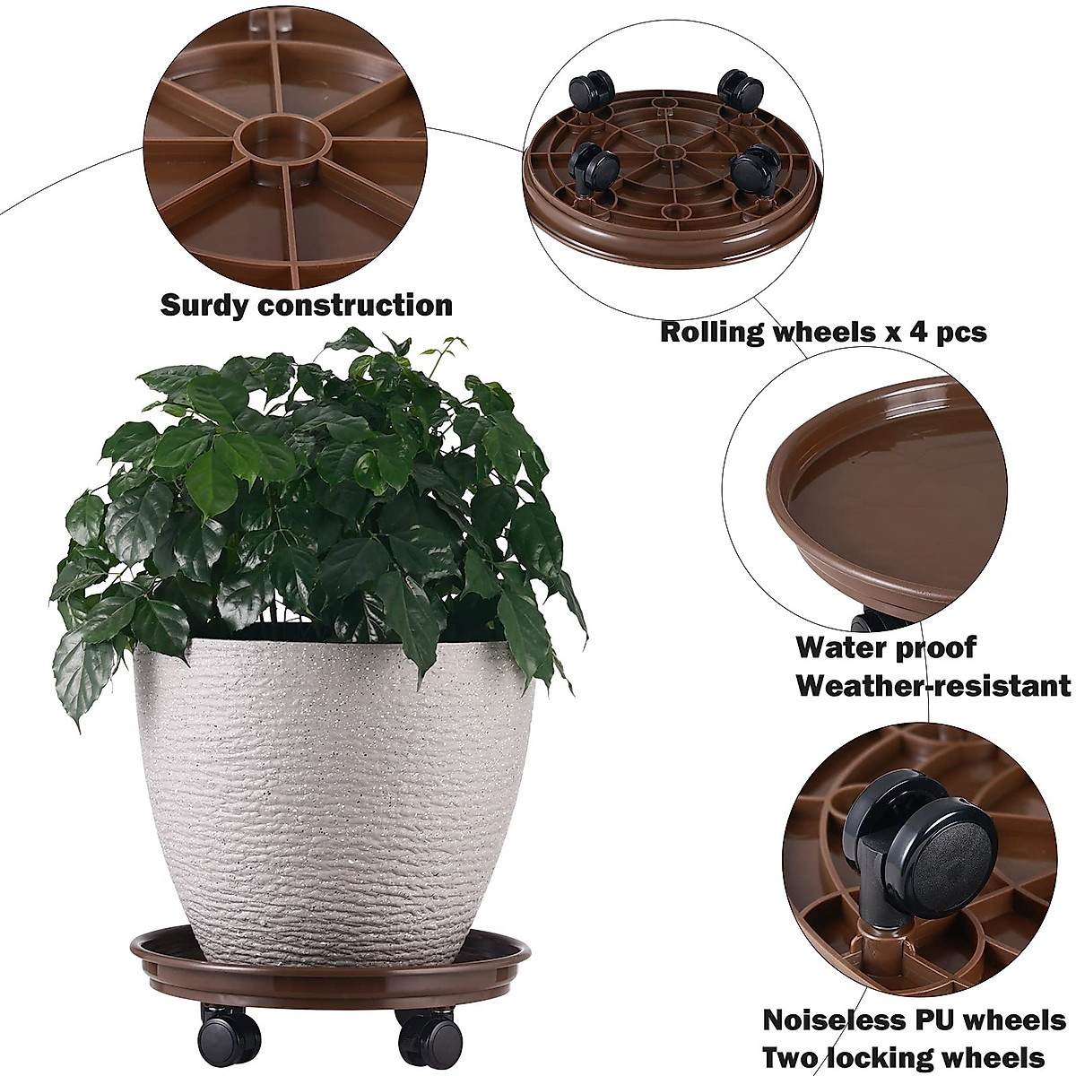 8 Packs Large Plant Caddy with PU Wheels 12" Rolling Plant Stands Heavy-duty Plastic Plant Roller Base Pot Movers Plant Saucers on Wheels Indoor Outdoor Plant Dolly with Casters Planter Tray Coaster