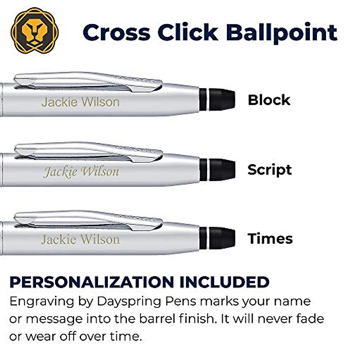 Dayspring Pens Engraved Cross Pen | Personalized Cross Click Ballpoint Pen - Polished Chrome. AT0622-101. Custom Name Engraving Comes in Cross Gift Case.