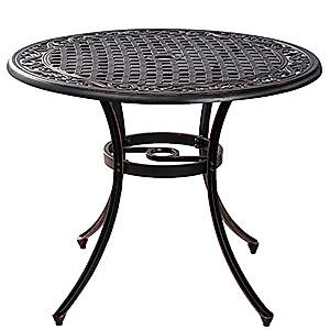 Withniture 35.5 Inch Patio Bistro Dining Table, Cast Aluminum Patio Table with 1.97" Umbrella Hole,Round Outdoor Dining Table for Garden, Patio, Porch(Bronze)