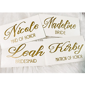 Decals Personalized with Name and Title Wedding Party Champagne Flute Customize Color for Wine Glasses Flask Cups Bridesmaid Gifts Water Bottles Metallic Gold Rose Options