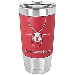 LaserGram 20oz Vacuum Insulated Tumbler Mug, Black Widow Spider, Personalized Engraving Included (Silicone Grip, Red)