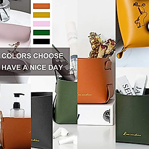 NIKAHOO Small Basket Bin Leather Storage Basket, Foldable Shelf Desk Organizer Trays for Living Room, Office, Nursery, Home Décor