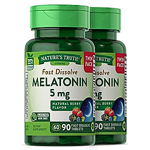 Nature's Truth Melatonin 5 mg | 180 Fast Dissolve Tablets (2 X 90 Twin Pack) | Natural Berry Flavor | Vegetarian, Non-GMO, Gluten Free