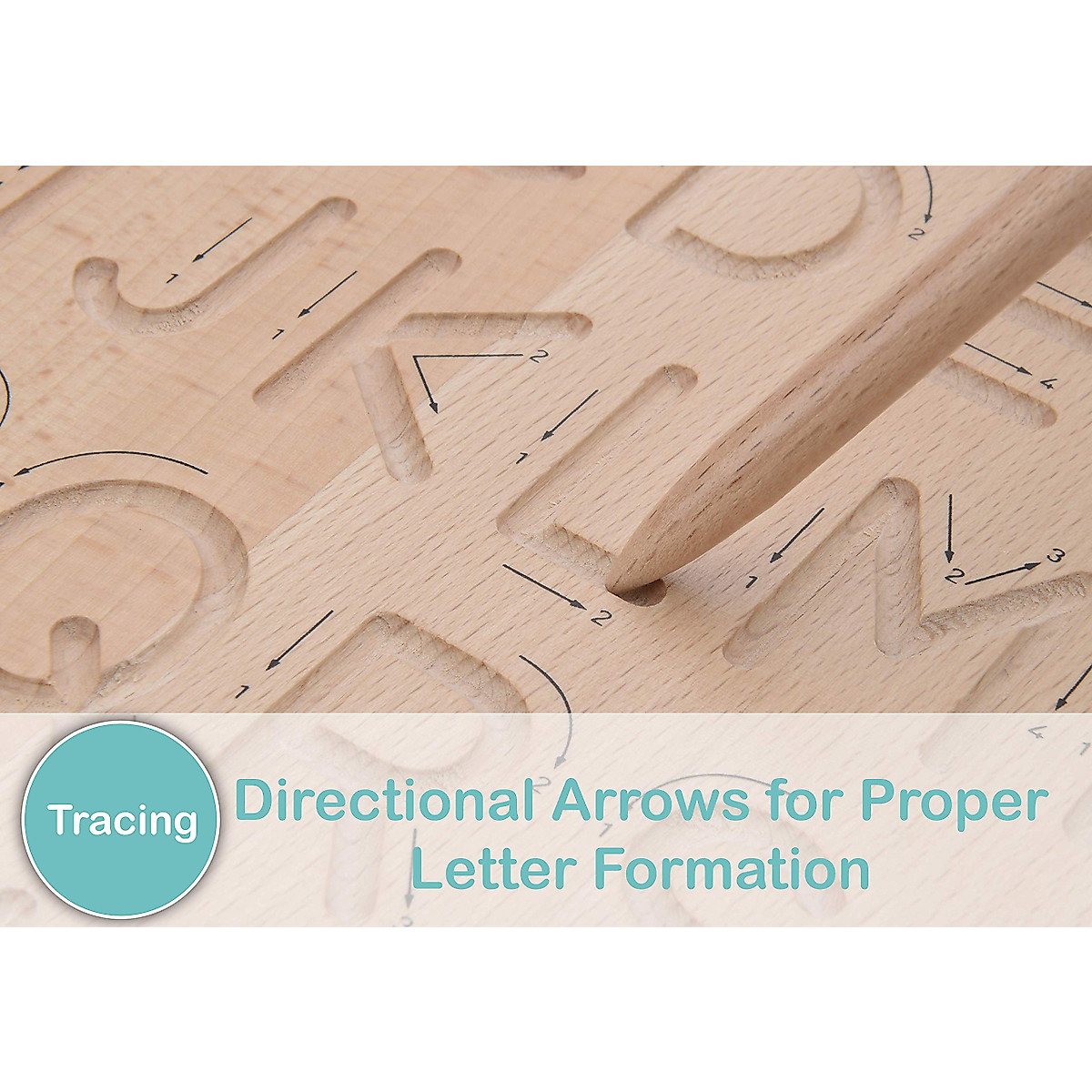 Motlan Montessori Wooden Alphabet & Numbers Tracing Board w/Dry Erase Book Bonus | Wood Letter Tracing- 2 Double-Sided Boards - for Toddlers and Preschool