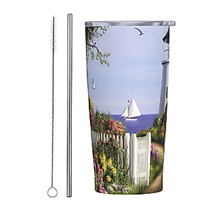MORYEN 20 OZ Tumbler Double Wall Stainless Steel Cup Lighthouse Diamond Painting Printed Vacuum Insulated Coffee Cups Car Mug Home Office Travel