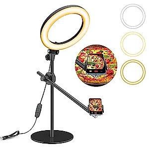 Selfie Ring Light with Stand and Phone Holder,Overhead Phone Mount with 10.5" Ring Lights,Desk Circle Lingt with Tripod Adjustable Shooting Arm for Video Recording,YouTube,TikTok,Live Streaming