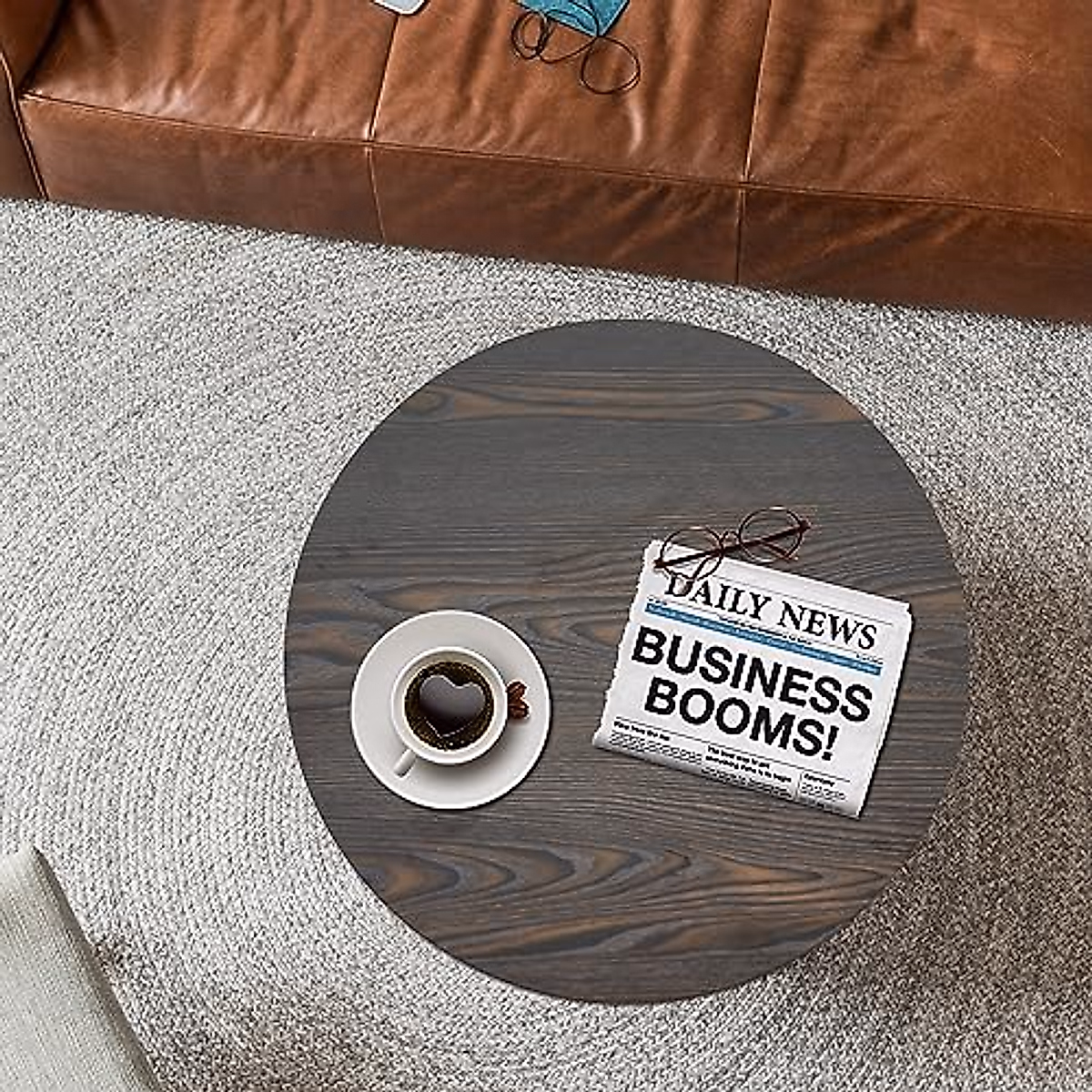 JIFULI Round Coffee Table, 23.62 inch Coffee Table for Living Room, Small Coffee Table with Open Storage, Mobile Coffee Table with Wheels, Wood Coffee Table for Modern Design Home