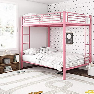 DHP Full over Full Bunk Bed for Kids, Metal Frame with Ladder (Pink)