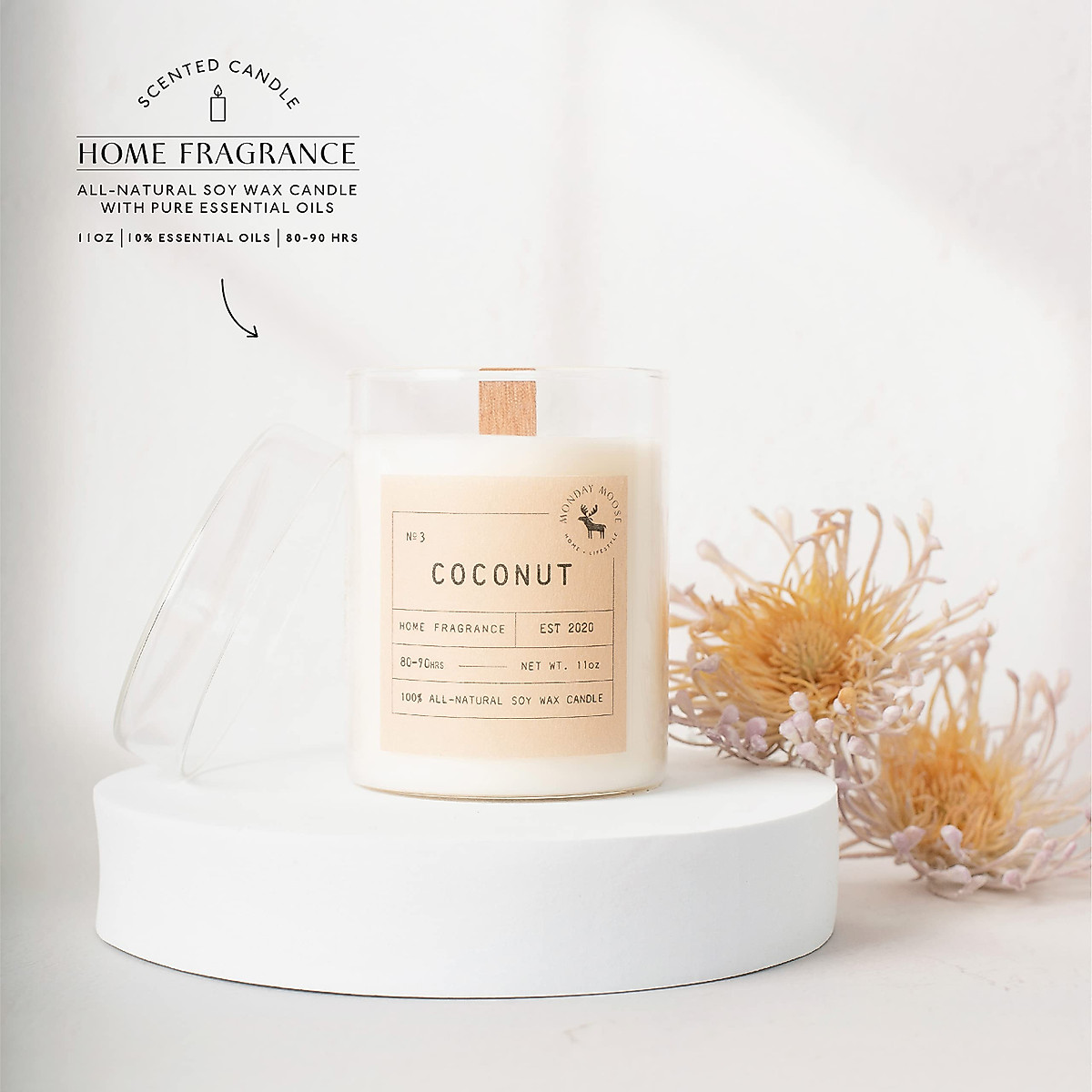 MONDAY MOOSE Scented Candle, 11oz All-Natural Soy Wax Wood Wick Candle Glass Jar with Essential Oils for Home, Mom, Women, Birthday Gift (Orange, Large Jar)