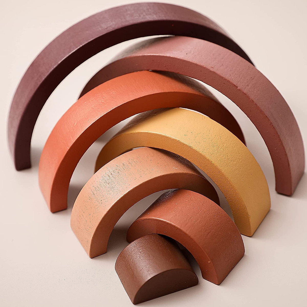 Wooden Rainbow Stacker Nesting Puzzle Blocks, 7pcs Wooden Sorting & Stacking Toys for Toddlers, Building Blocks Set Early Educational Montessori Matching Toys for Preschool Boys Girls