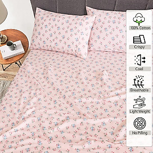 RUVANTI 100% Cotton Twin Sheets Set, 3 Pieces, Soft & Breathable Percale Weave Bedding, Deep Pocket 16", Hotel Standard, Crisp Cool Feel, Durable, Perfect Floral Bed Sheet, Spring On