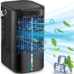 Portable Air Conditioner - Personal Mini AC Quiet Air Cooler with Handle,90° Oscillating Desktop Cooling Fan,2/4H Timer 7 Color,3 Speeds,Small Mobile Misting Fan for Home Office Work Outdoor - Black
