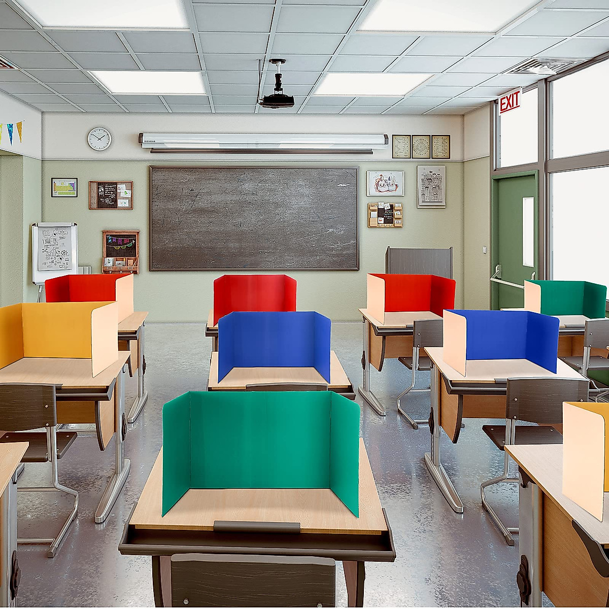 Desk Dividers for Students Privacy Boards Classroom Privacy Folders for Student Desks Testing Privacy Panel Partitions Study Carrel Desk Trifold Privacy Panel for Student, 4 Colors (32 Pieces)