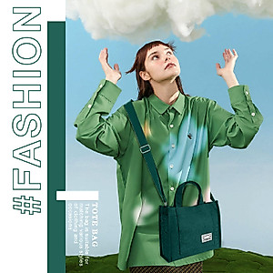 Corduroy Tote Bag for Women Small Satchel Bag Mini Tote Bag Aesthetic Crossbody Bag Handbag - School Work Travel Shopping(Dark Green)