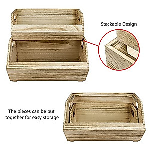 Ikee Design Wooden Stackable Bin Boxes with Handles - Set of 2 - Stylish and Functional Storage Solution for Shelf, Closet, Office, and Cabinet Organization