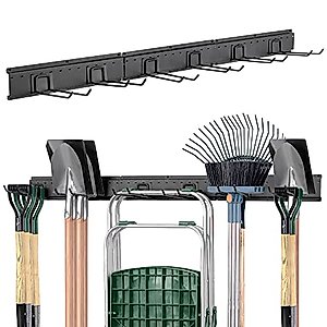 Garage Storage Tool Organizer Rack , Heavy Duty Sturdy Gardening Tool Organizers and Storage, Adjustable Garage Tool Organizer Wall Mount with 6 pairs of Long Hooks 59.5inch Tracks,Hold Up to 300lbs