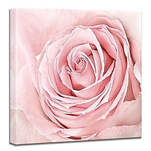 Pink Bathroom Decor - Pink Rose Close Up Canvas Wall Art Blush Pink Room Decor Aesthetic Light Pink Bedroom Decor Pink Artwork for Home Walls Floral Wall Pictures for Bathroom Wrapped 14x14inch