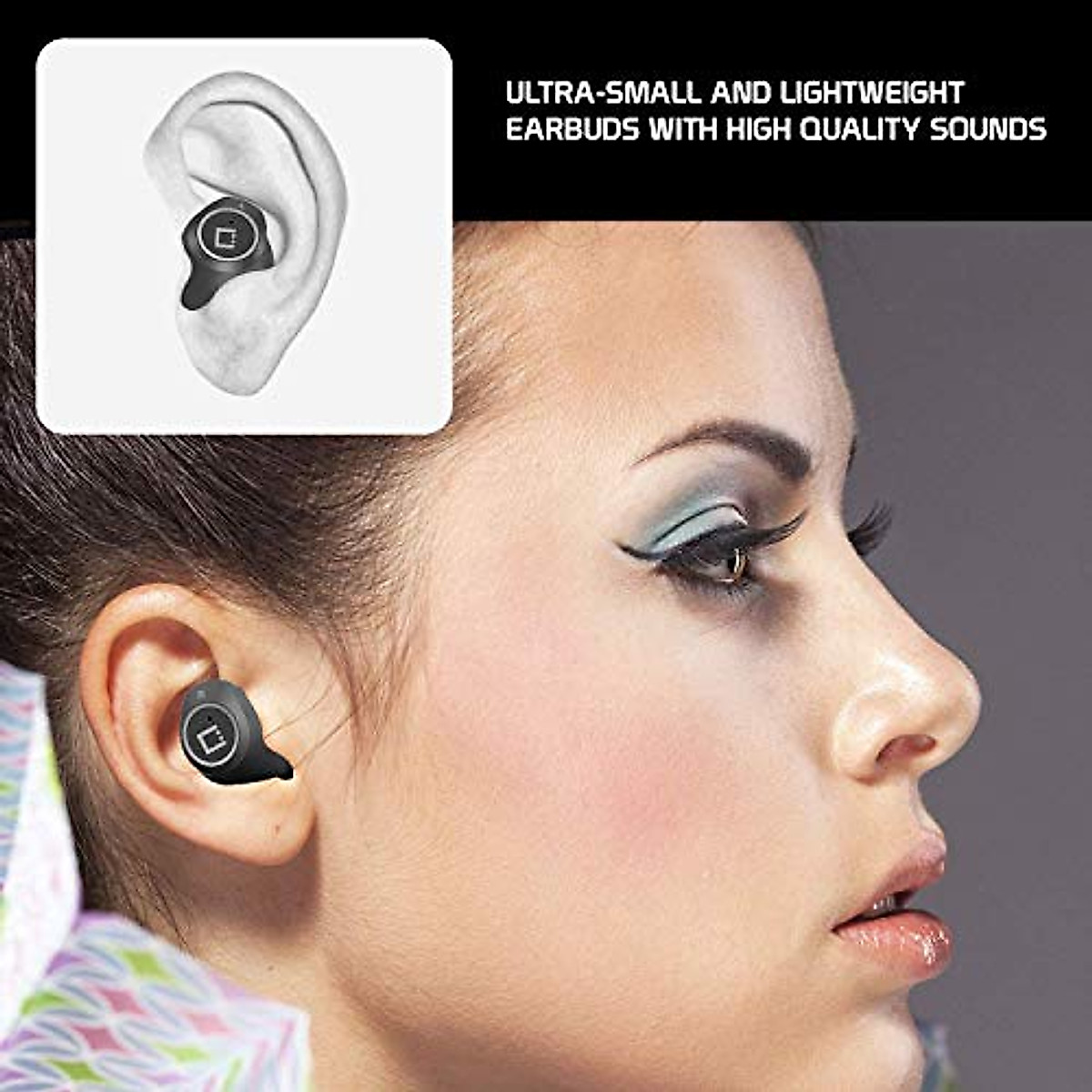 Wireless V5 Bluetooth Earbuds Compatible with Samsung Galaxy Note 8.0 with Charging case for in Ear Headphones. (V5.0 Black)