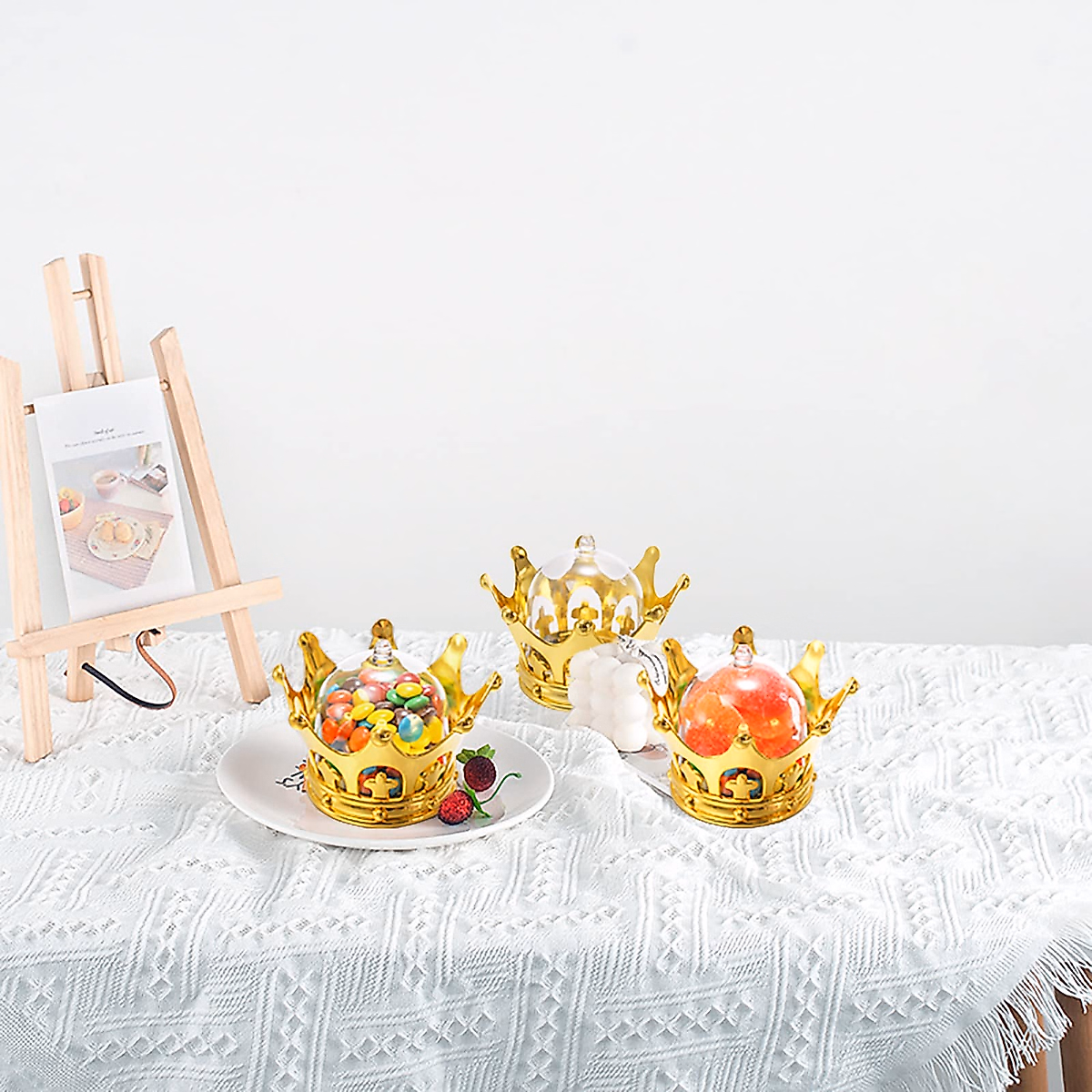 WUWEOT 36 Pack Refillable Crown Candy Box with Dome, Decorative Fillable Crown Candy Holder for Candies Chocolates Cake Dessert Baby Shower Princess Birthday Party Supplies