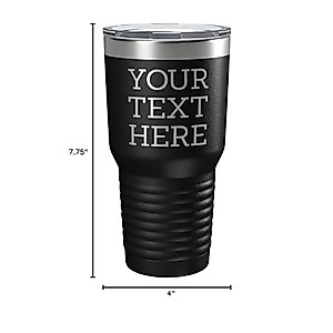 Personalized 30oz (17 Colors) Powder Coated Insulated Stainless Steel Tumbler with Lid, Custom Etched, Customized Text Message Name, Engraved Gift Idea Women Men Him Her, Your Text Here (Black)