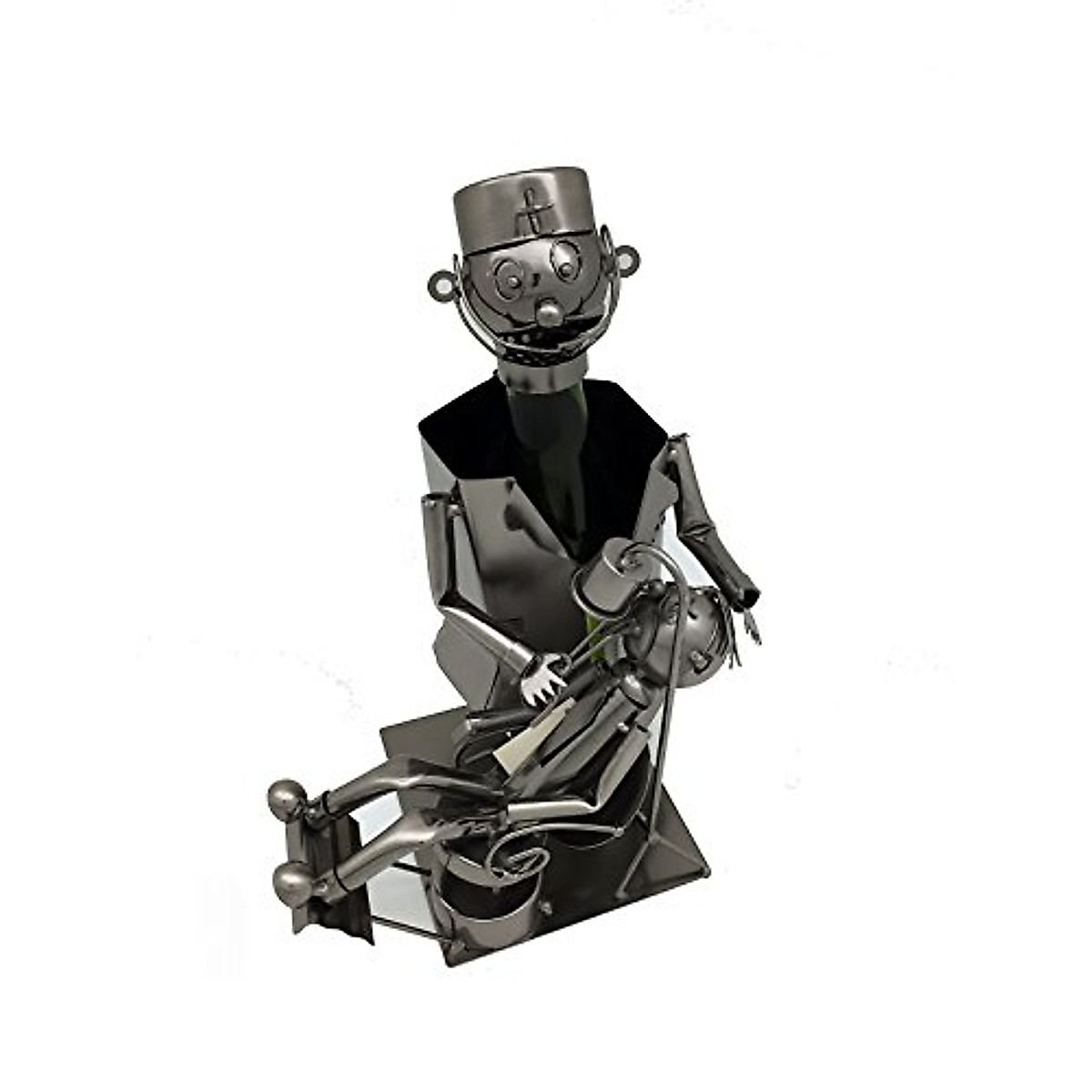 Metal Dentist with Patient Wine Bottle Holder Character