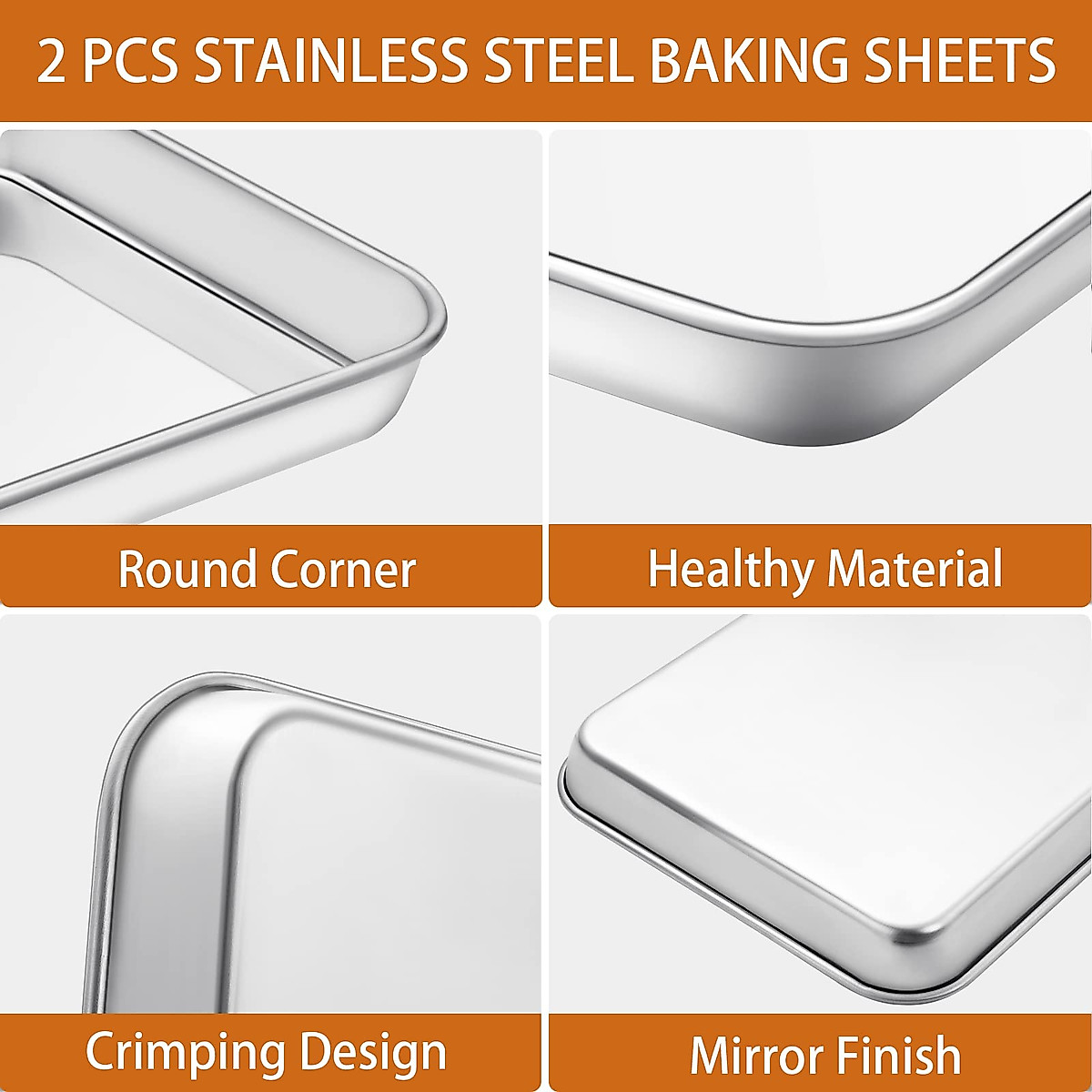 Baking Sheet with Silicone Mat Set of 4 [2 Sheets + 2 Mats], Deedro Stainless Steel Cookie Sheet Baking Pan with Silicone Baking Mat, 9 x 7 x 1 Inch, Non Toxic, Heavy Duty, Easy Clean