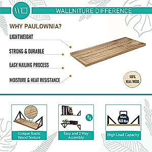 Wallniture Minori Floating Shelves Set of 3, Small Bookshelf Unit for Living Room, Office, and Bedroom, Natural Burned Rustic Wood Wall Decor with Metal Floating Shelf Bracket 6D x 17W x 5.5H in